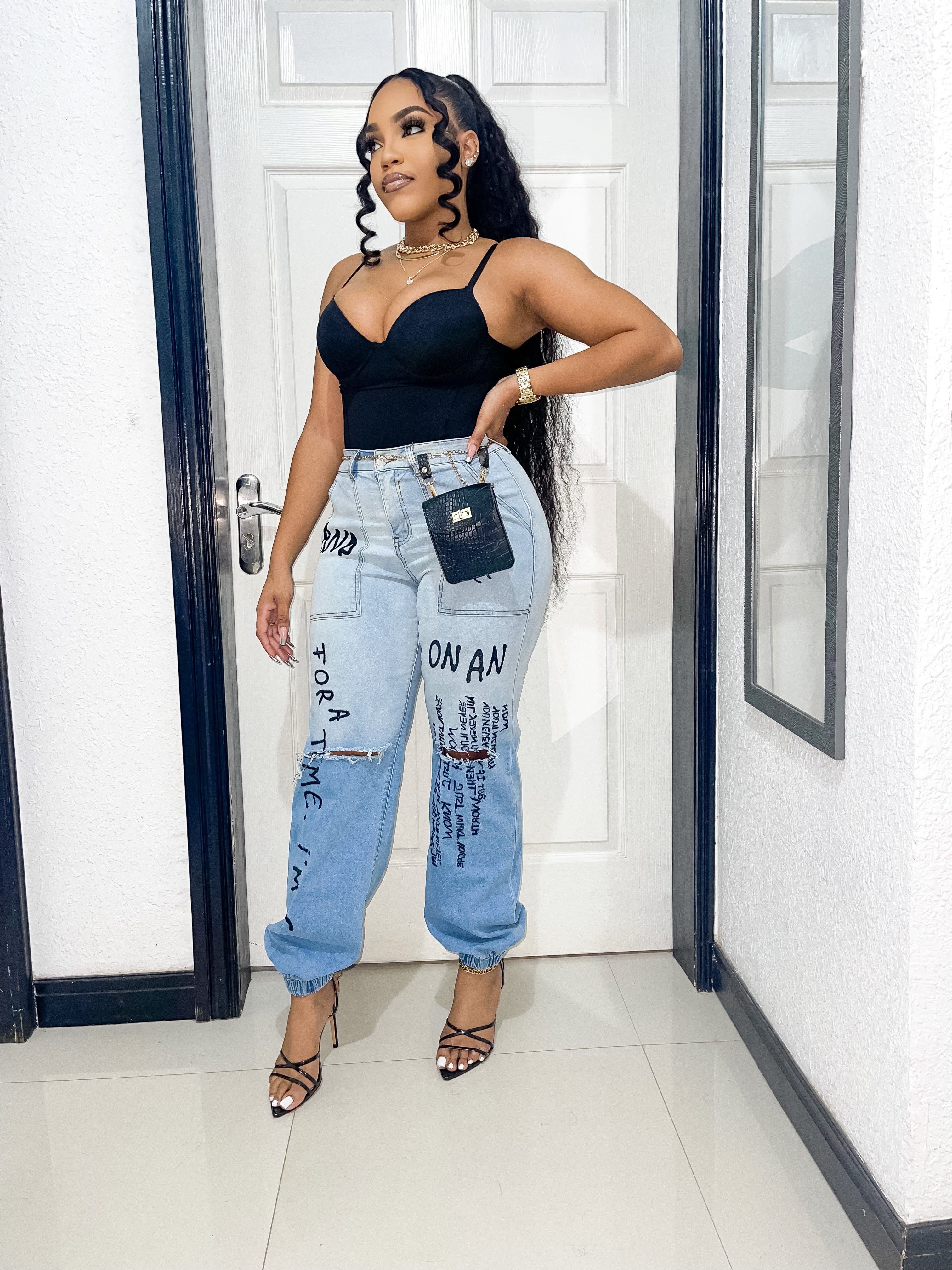 Scripted Denim Pants – Bukuri Brand